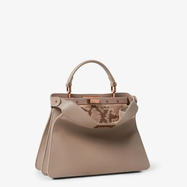 Fendi Peekaboo® Iseeu Small Dove Gray Leather Bag Embroidered With Sequins